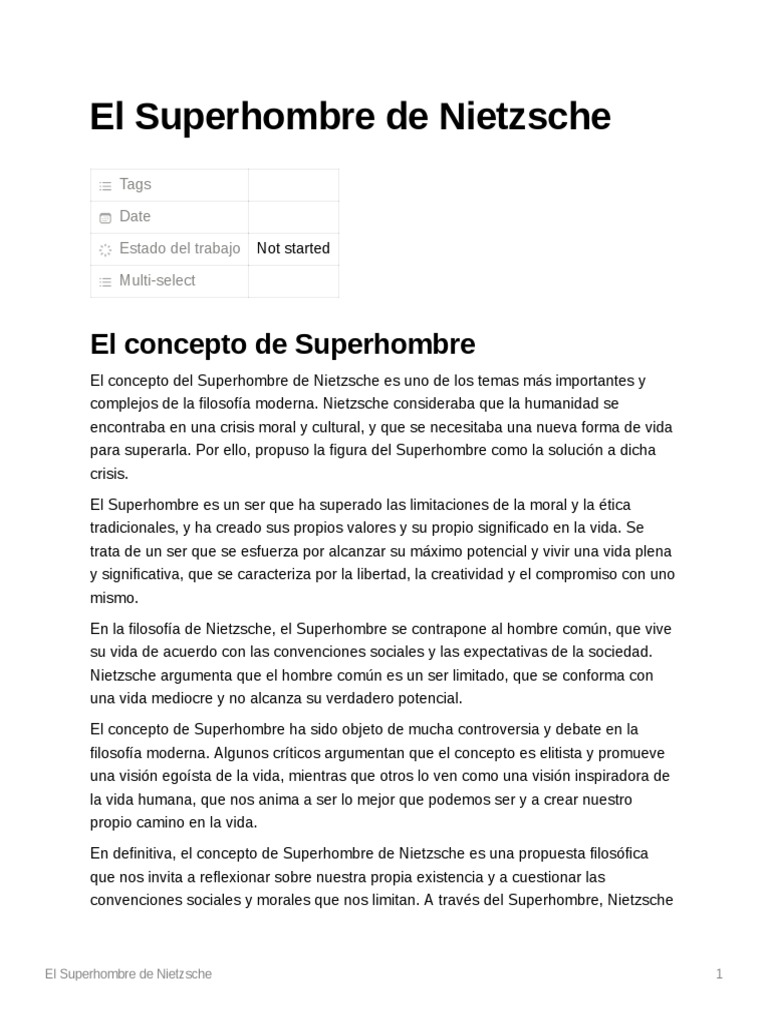 El Superhombre de Nietzsche | PDF | Friedrich Nietzsche | Moralidad