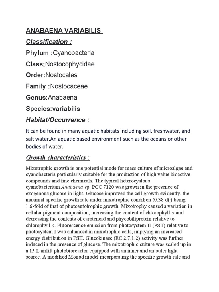Anabaena Variabilis | PDF | Cyanobacteria | Chemistry