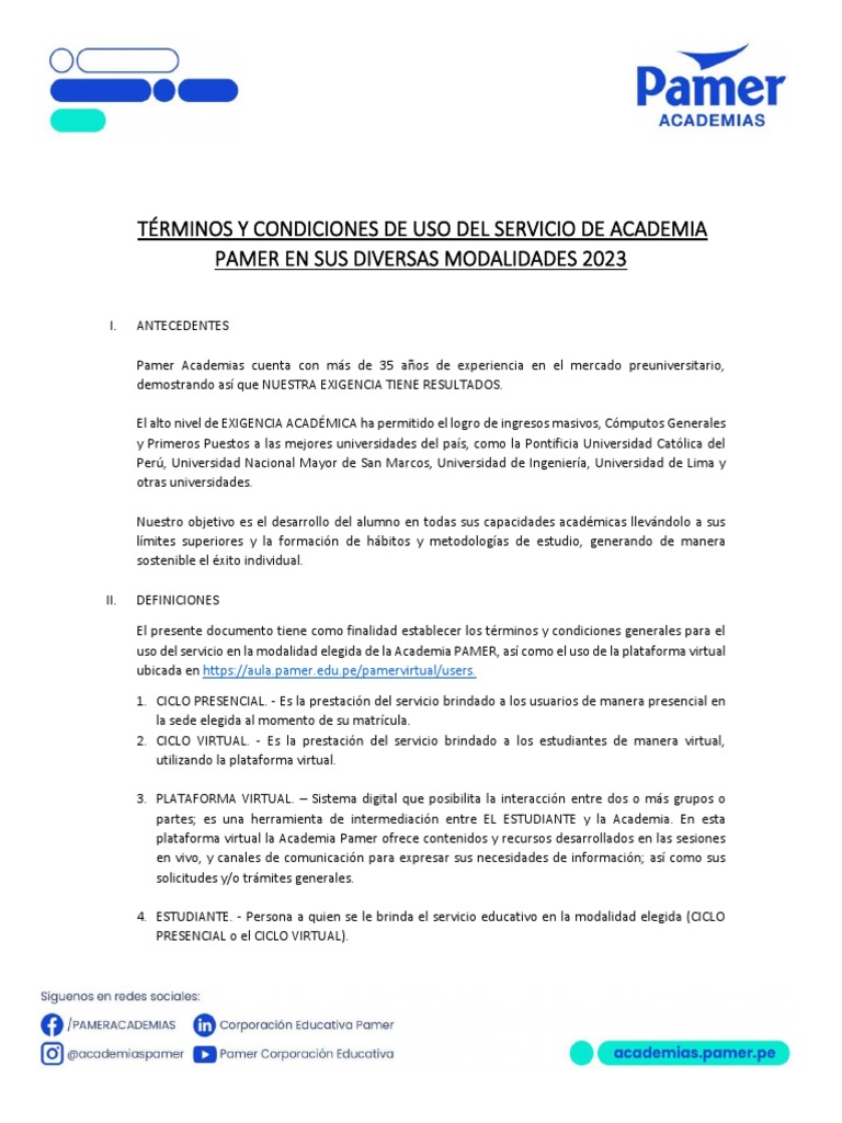 Academias - Terminos y Condiciones 2023 V2 | PDF | Enseñando | Red mundial