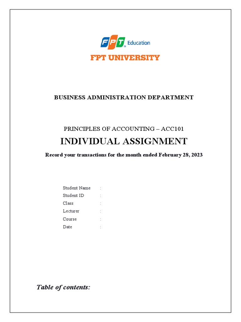 ACC101 Individual Assignment: February 2023 | PDF | Debits And Credits ...