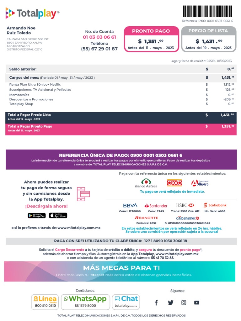Factura Totalplay Mayo 2023 | PDF | Factura | Business