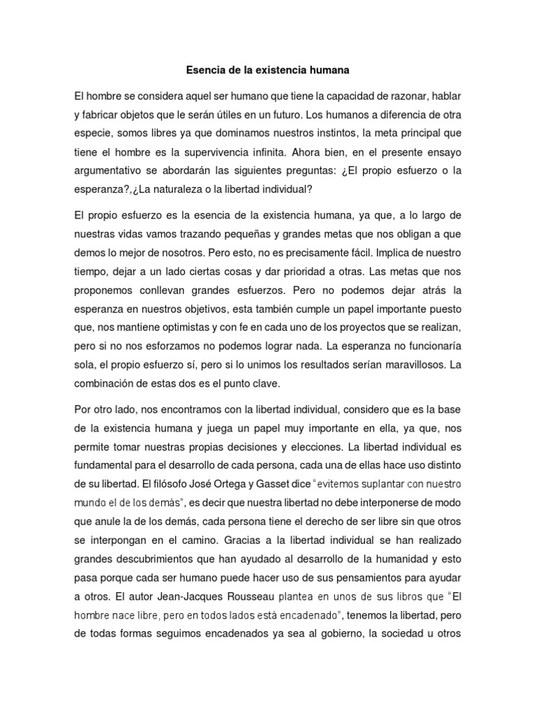 Esencia de La Existencia Humana | PDF | Libertad | Existencia