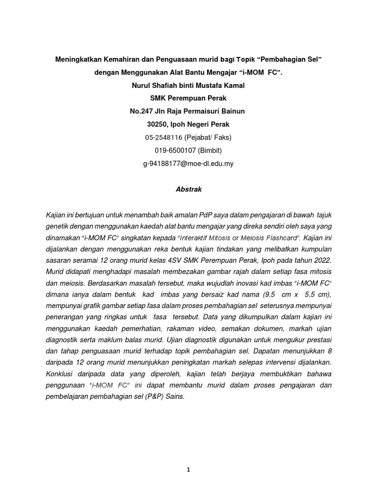 KAJIAN TINDAKAN NURUL SHAFIAH i-MOM FC 2022 | PDF