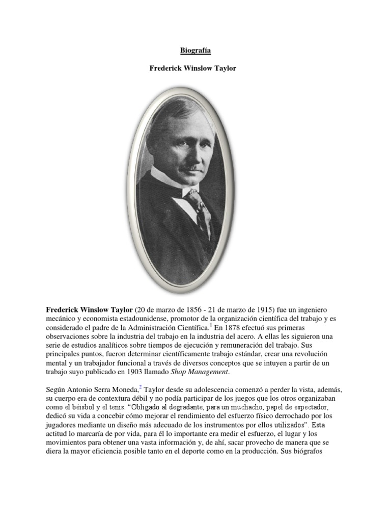 Biografia Frederick Winslow Taylor | PDF | Science | Ciencia (general)