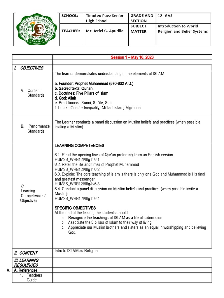 Observation Lesson Plan ISLAM | PDF | Noble Eightfold Path | Quran