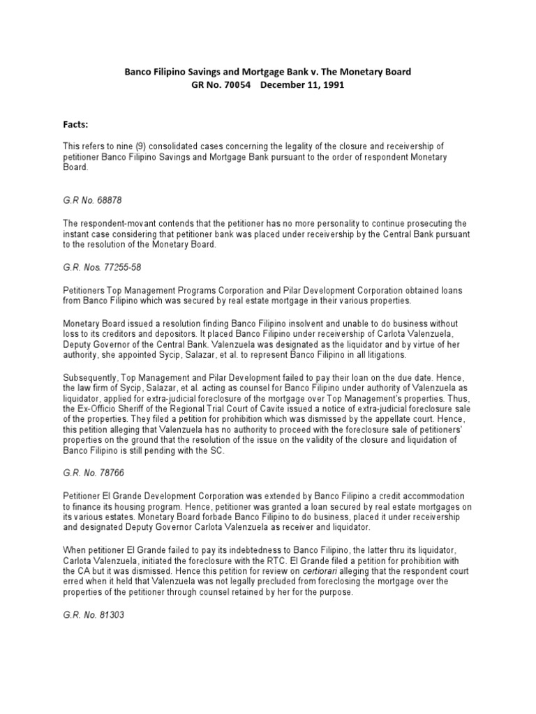 Banco Filipino Savings and Mortgage Bank v. Monetary Board | PDF ...