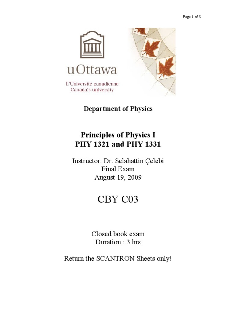PHY 1321/1331 Final Exam Details | PDF