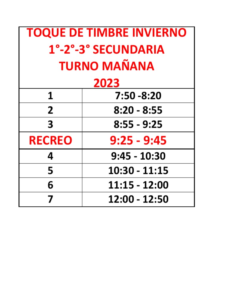 Toque de Timbre Invierno 1°-2°-3° 2023 | PDF