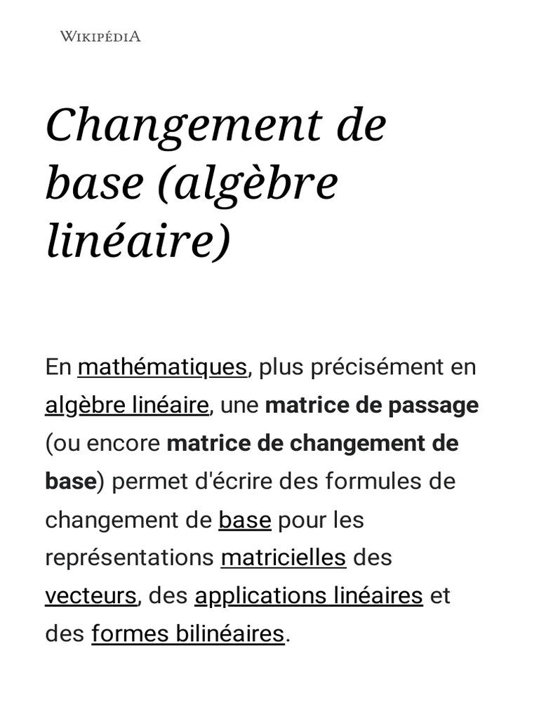 Changement de base en algèbre linéaire | PDF | Base (algèbre linéaire ...