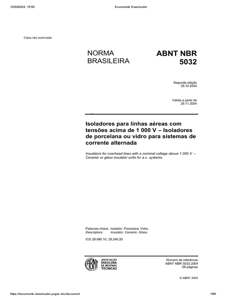 NBR 5032 | Download grátis PDF | Estresse (Mecânica) | Eletricidade
