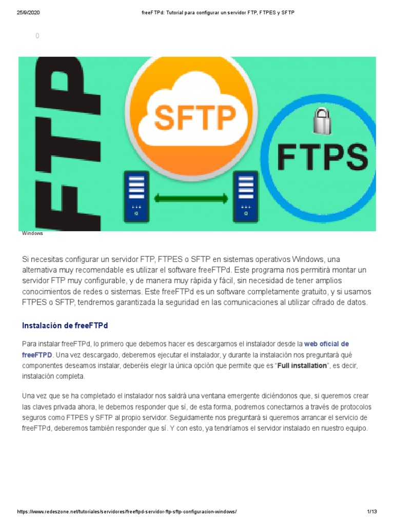 freeFTPd - Tutorial para Configurar Un Servidor FTP, FTPES y SFTP | PDF | Protocolo de ...