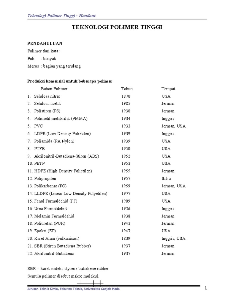Handout Teknologi Polimer - 2123 | PDF