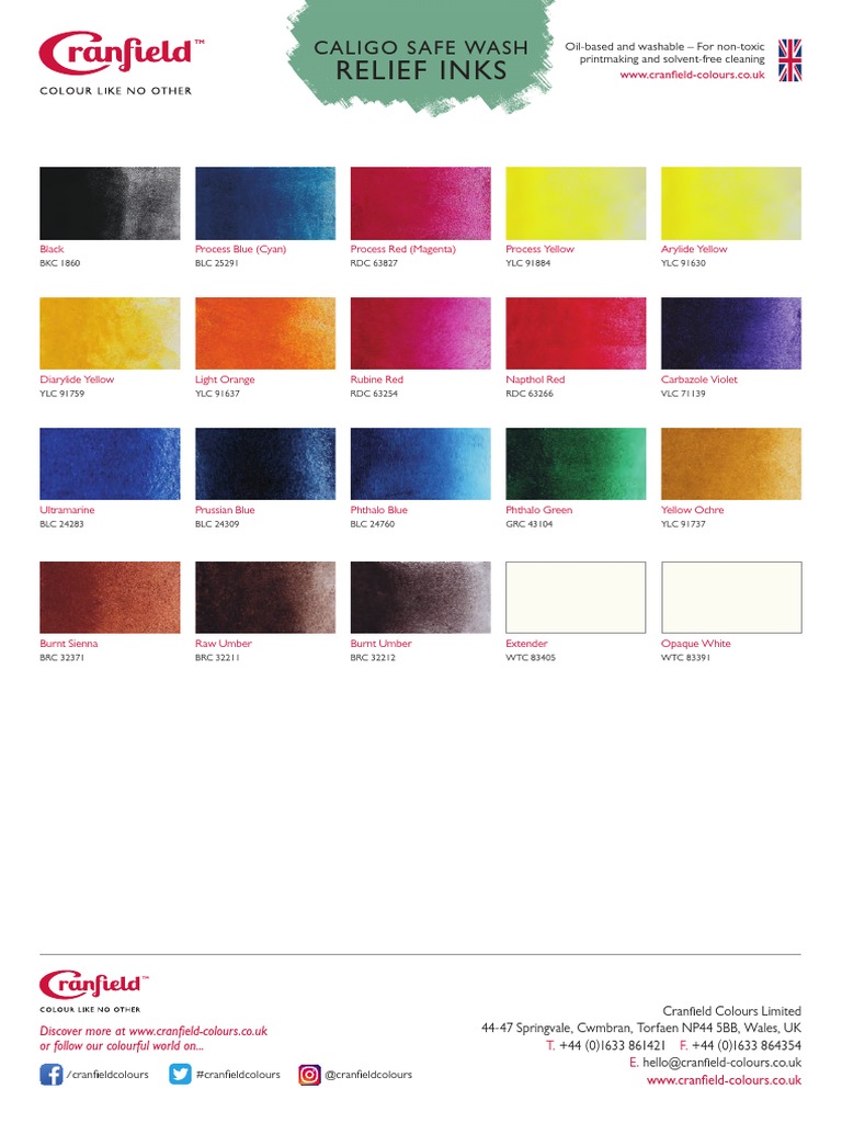 Cranfield CaligoSafeWashRelief Inks ColourChart | PDF