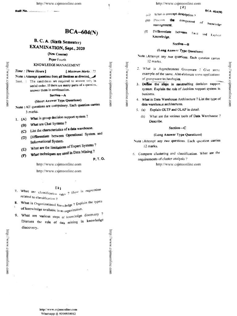 Bca 6 Sem Knowledge Management Bca 604 N Sep 2020 | PDF