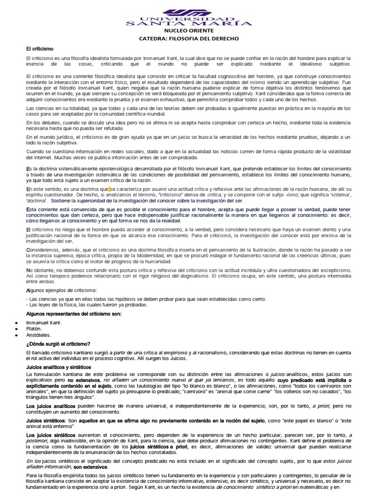 El Criticismo y El Posiivismo | PDF | Positivismo | Immanuel Kant