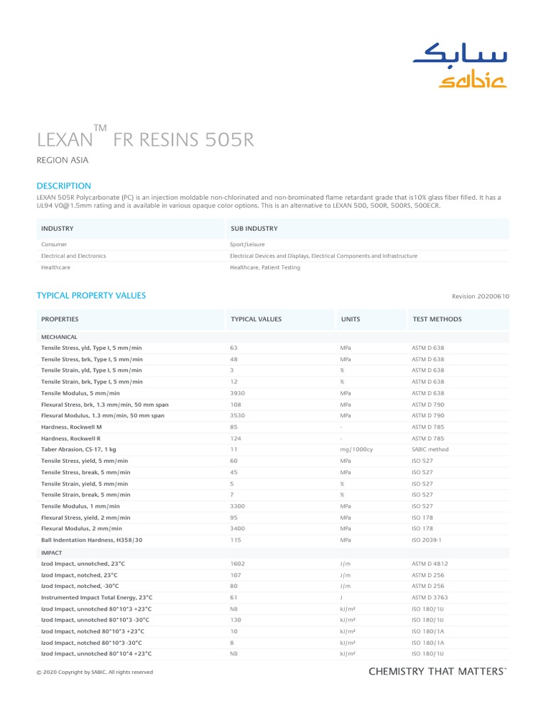 Lexan FR Resin 505r | PDF | Volt | Electricity