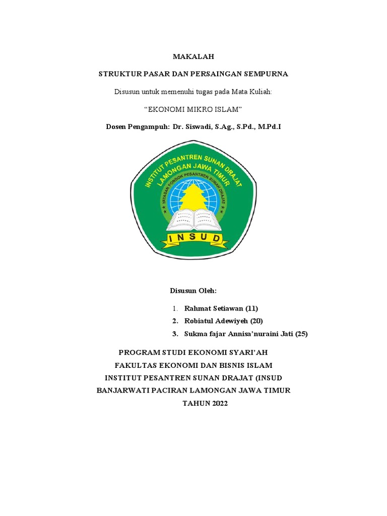 Makalah Struktur Pasar Dan Persaingan Sempurna Kel 06 Pdf 