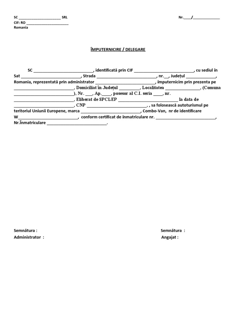 Model Imputernicire Auto | PDF