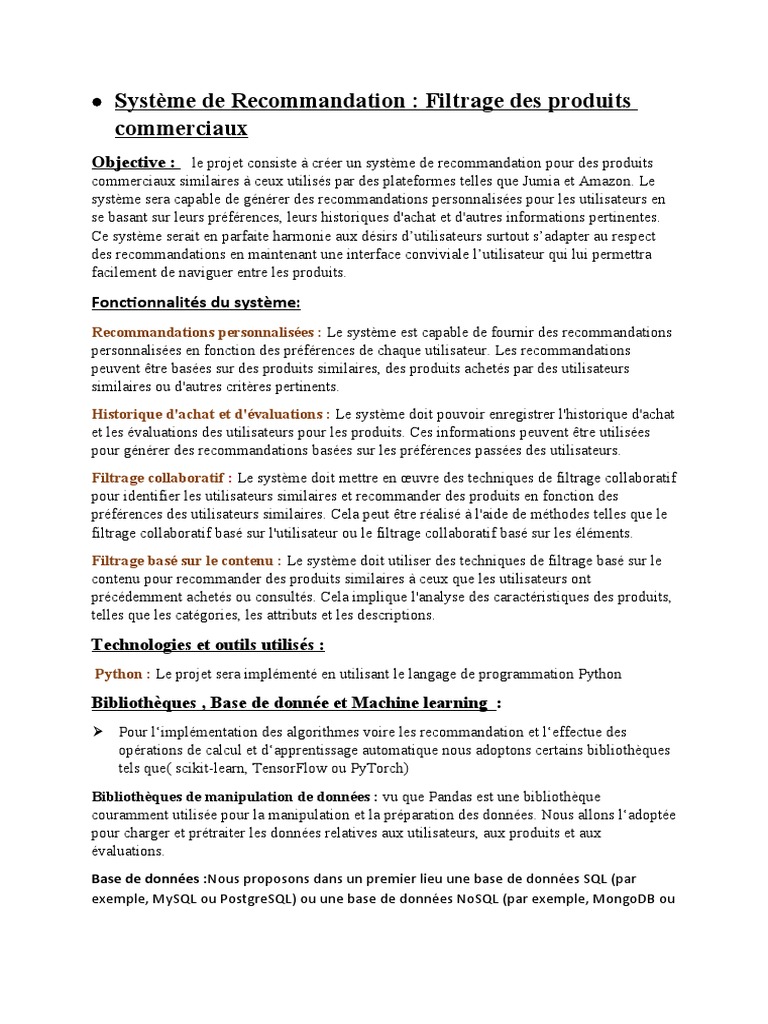 Système de Recommandation de Produits | PDF | Bases de données | Python ...