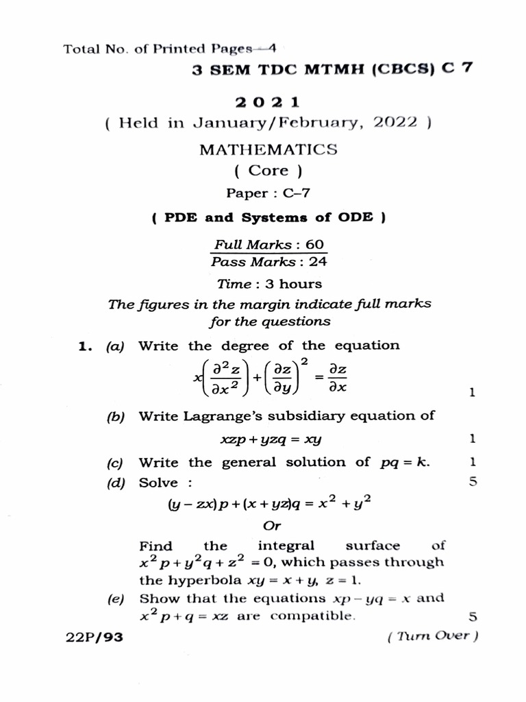 C7 Pde And Systems Of Ode 2021 3rd Sem Pdf Equations Partial Differential Equation