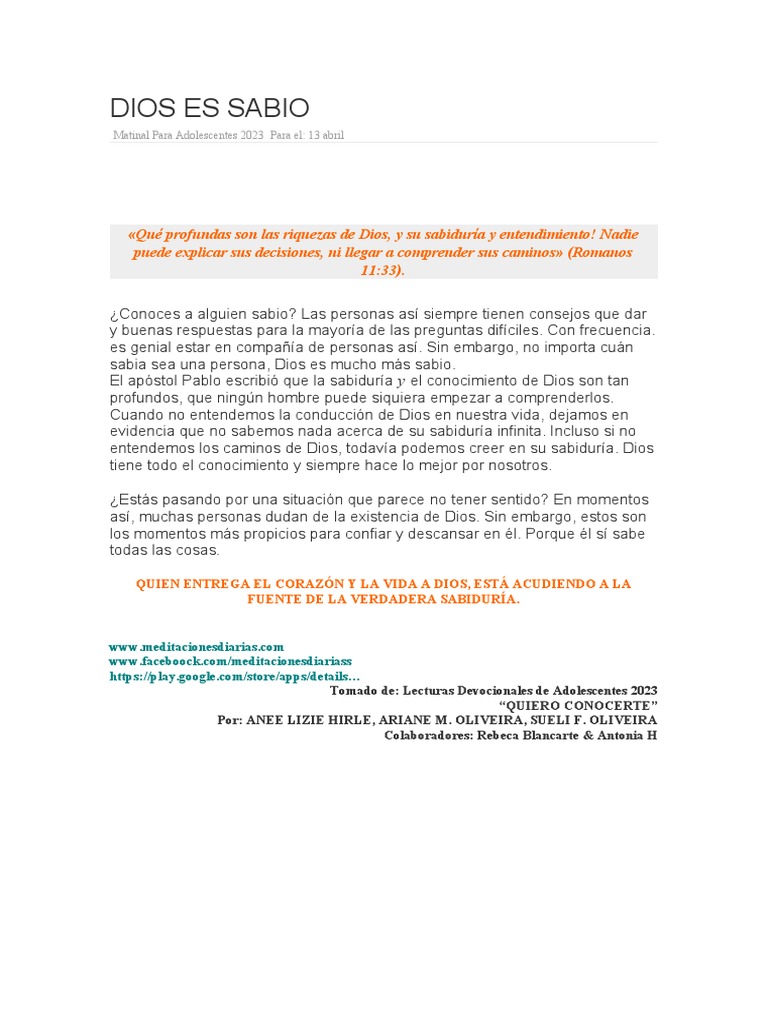 Dios Es Sabio | PDF