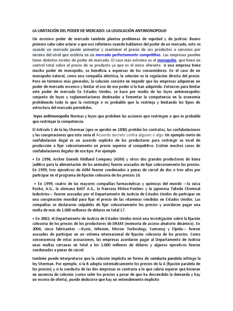 La Limitación Del Poder de Mercado | PDF | Monopolio | Mercado (economía)