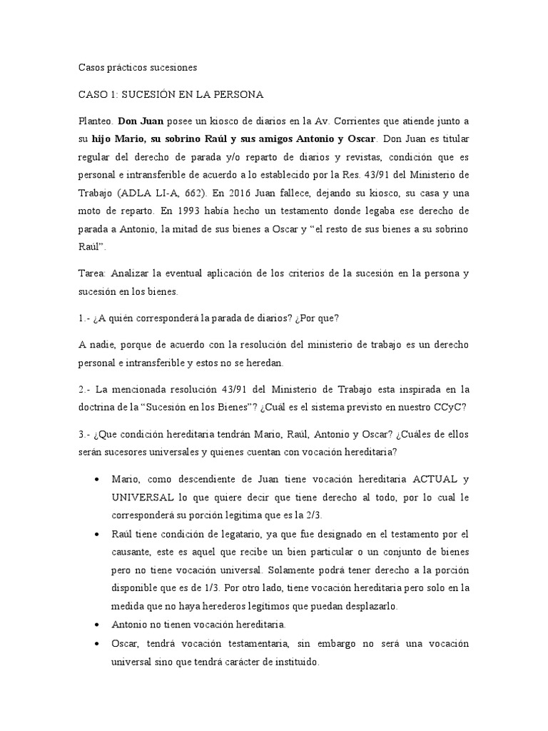 Casos Prácticos Sucesiones | PDF | Herencia | Justicia