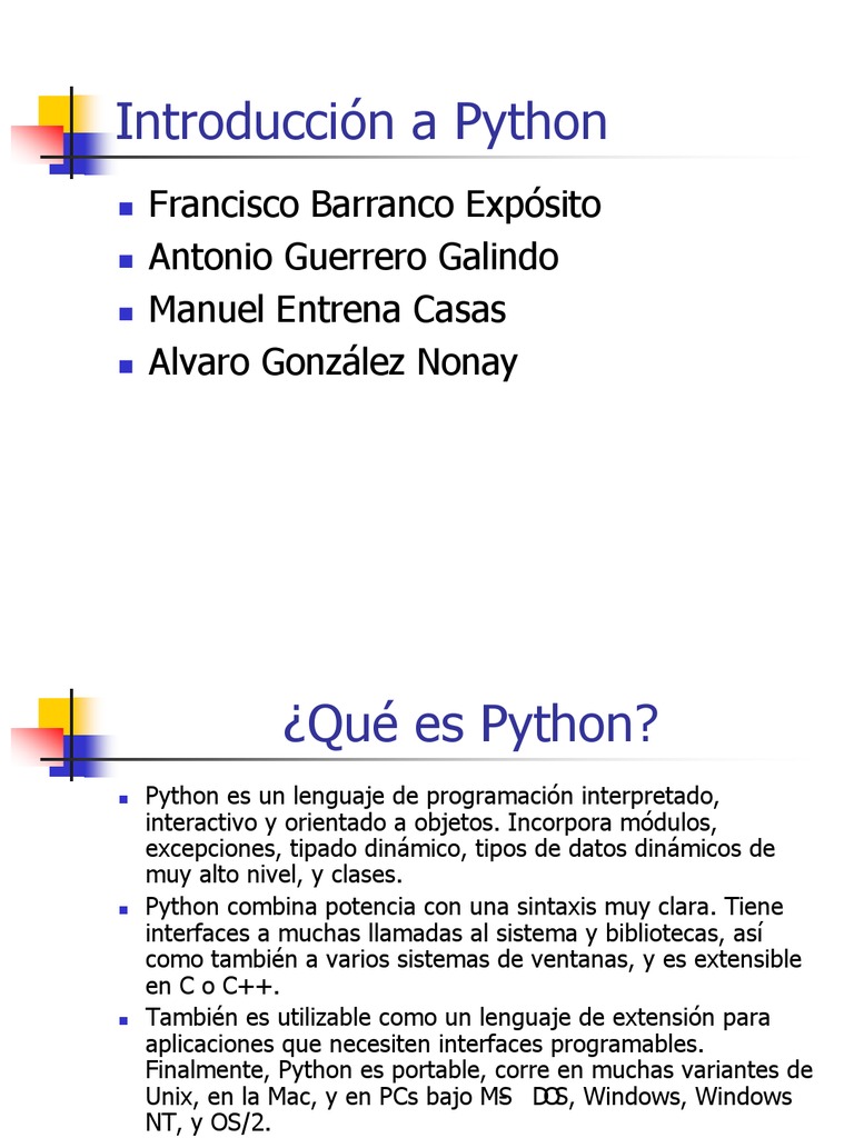 Introducción A Python Presentacion | PDF | Python (lenguaje de ...
