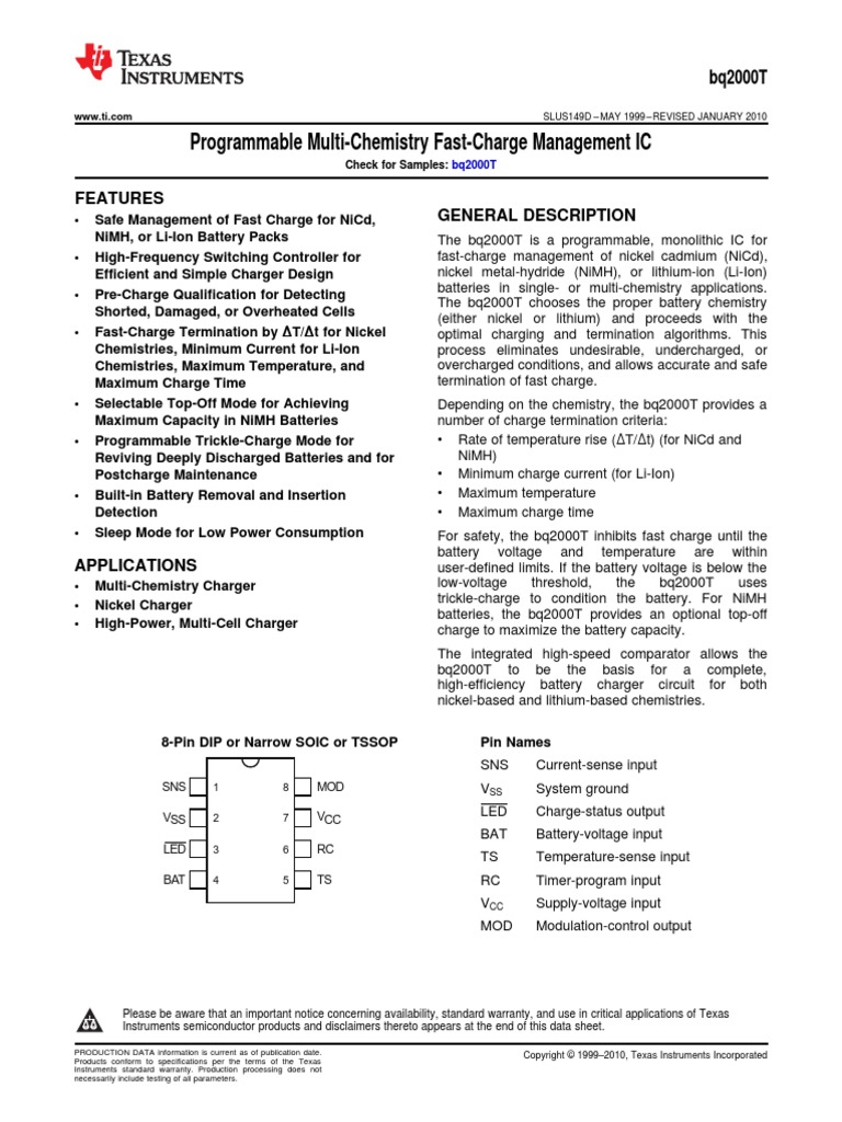 Programmable Multi-Chemistry Fast-Charge Management IC: Features ...