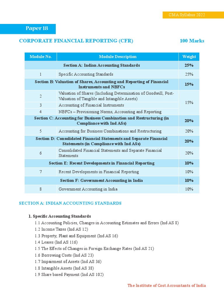 Paper 18: Corporate Financial Reporting (CFR) 100 Marks | Download Free ...
