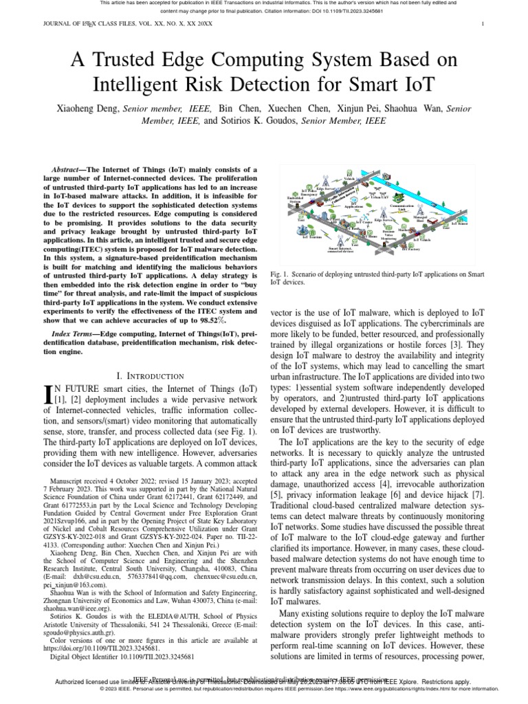 Trusted Edge Computing System Based On Intelligent Risk Detection For Smart IoT | PDF | Internet ...