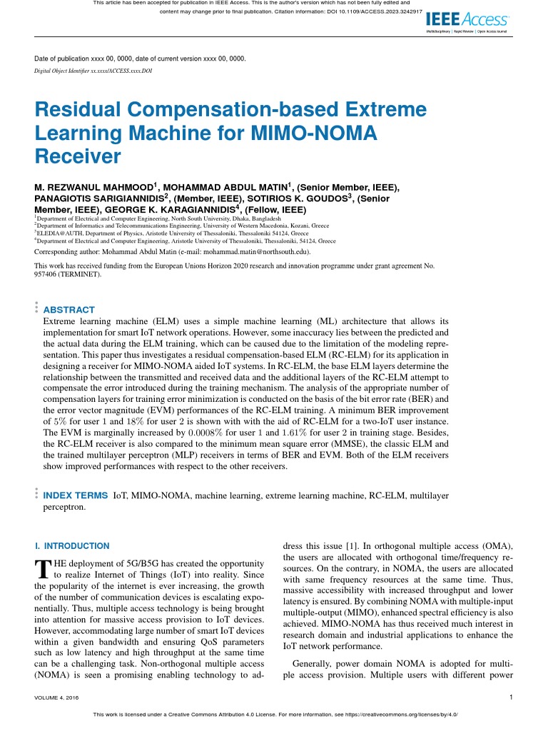 Residual Compensation Based Extreme Learning Machine For Mimo Noma Receiver Pdf Deep 