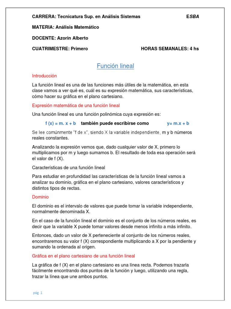 Función Lineal y Función Cuadrática | PDF | Métodos y materiales de ...