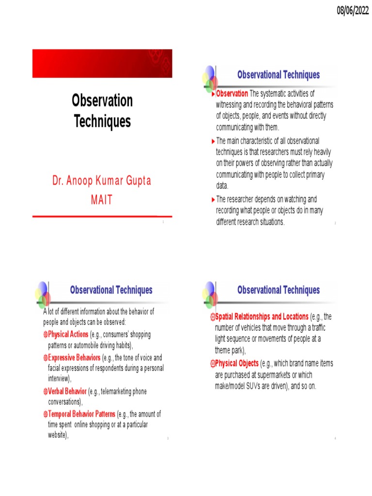 1 Primary Data - Observation | PDF | Observation | Behavior