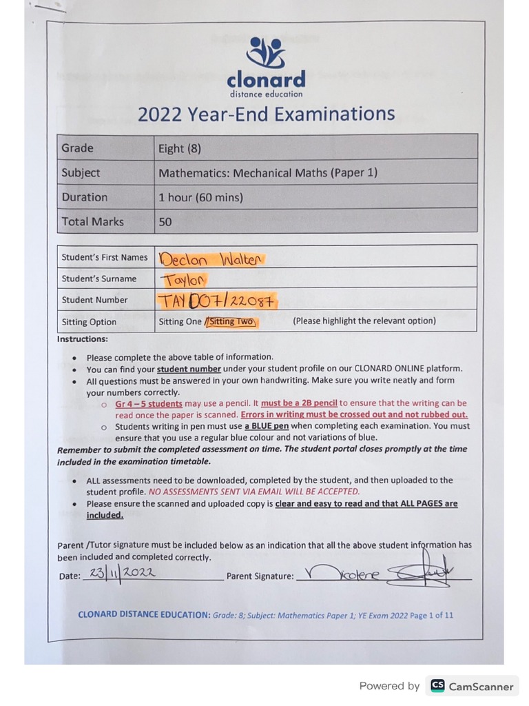 Declan Taylor Maths P1 Nov | PDF