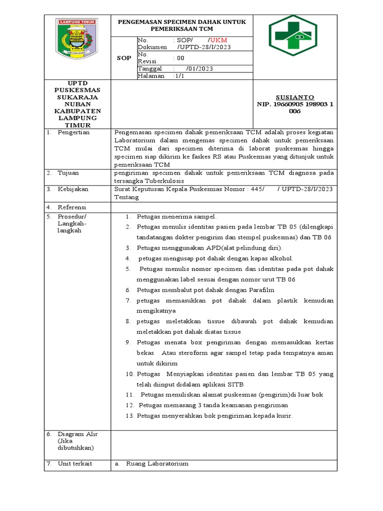 SOP Pengemasan Spesimen Dahak TCM | PDF