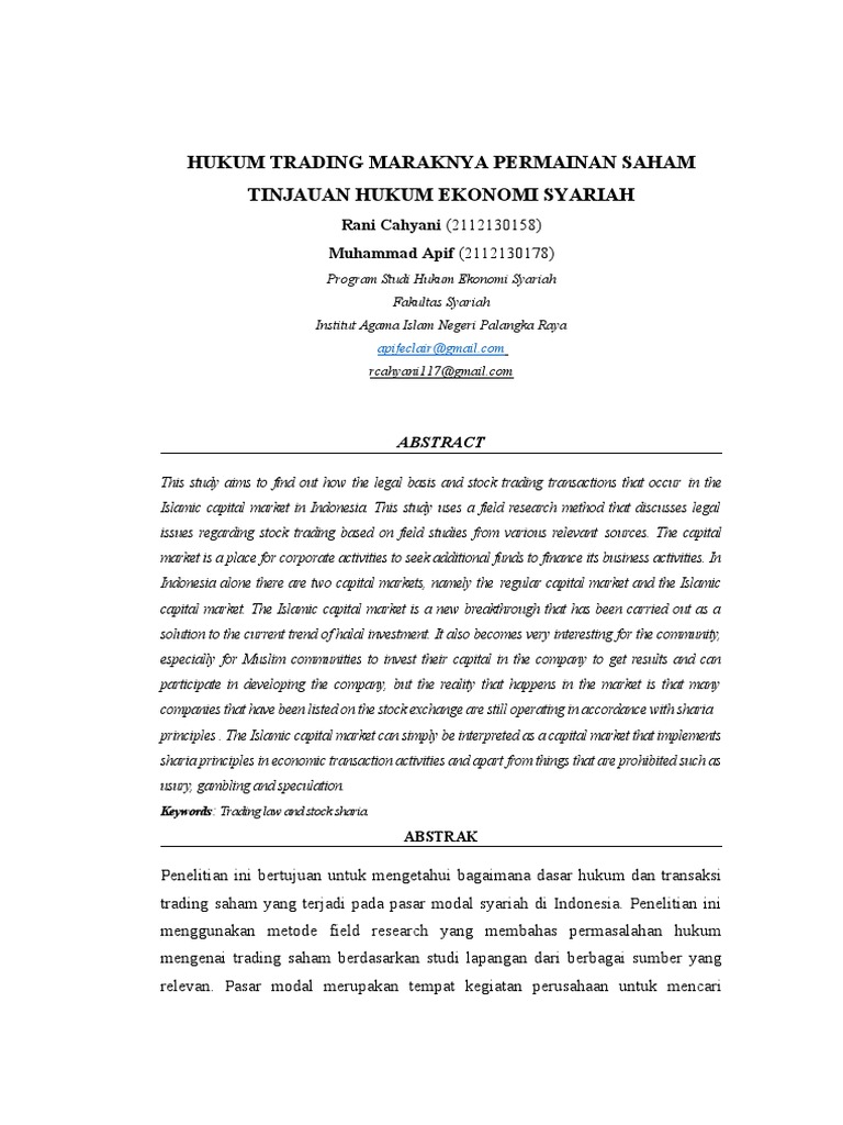 Hukum Trading Saham dalam Ekonomi Syariah | PDF | Bisnis