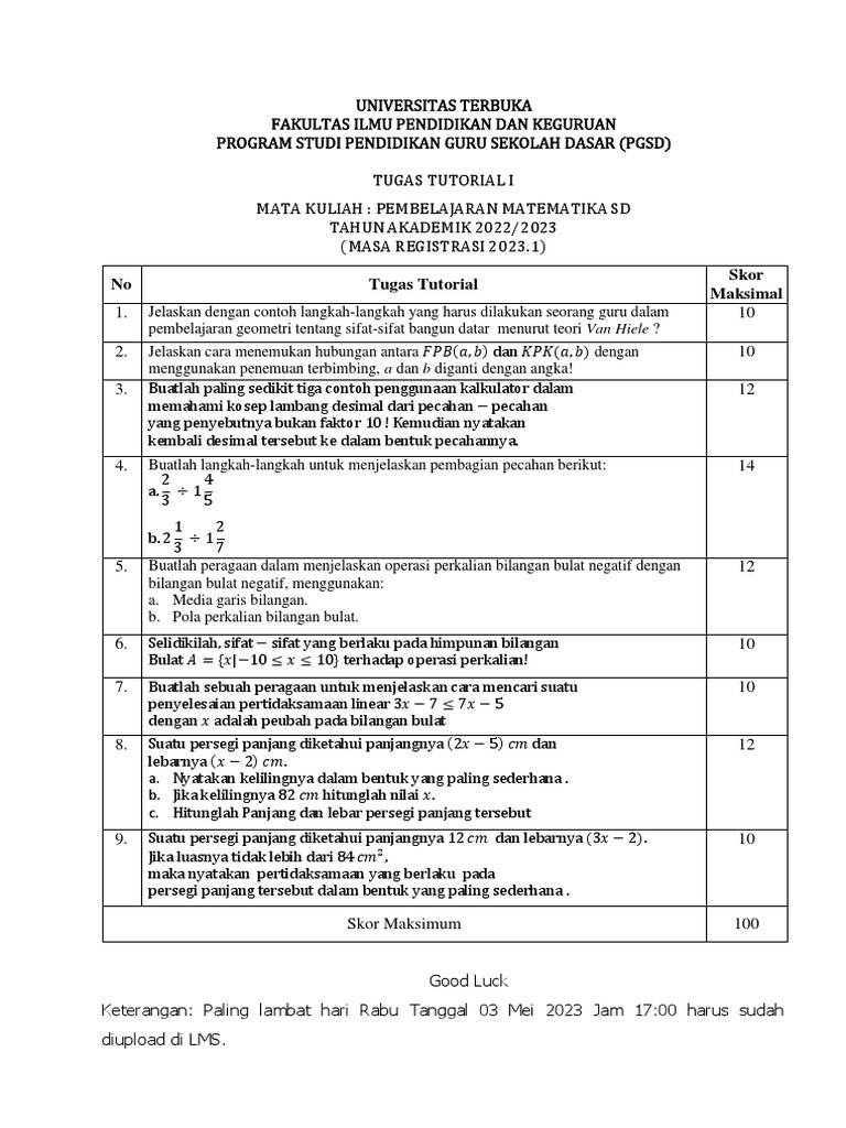 Tugas Tutorial 1 - PDGK4406 - 2023 - 1 | PDF