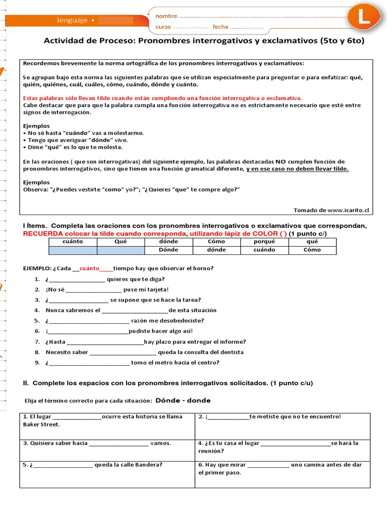 Pronombres Interrogativos y Exclamativos | PDF