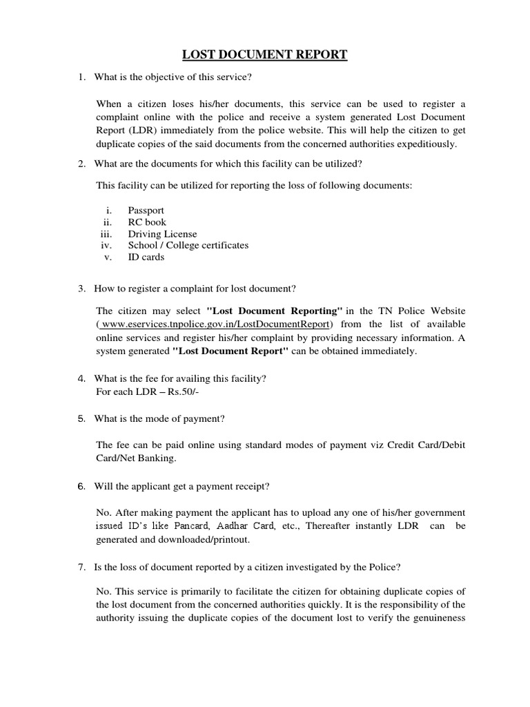 Lost Document Report Process Guide | PDF | Finance & Money Management