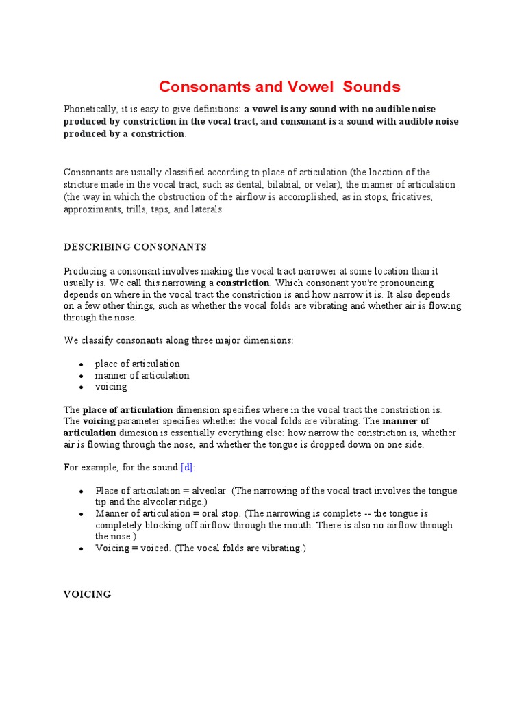 Consonants And Vowel Sounds Pdf Consonant Human Communication