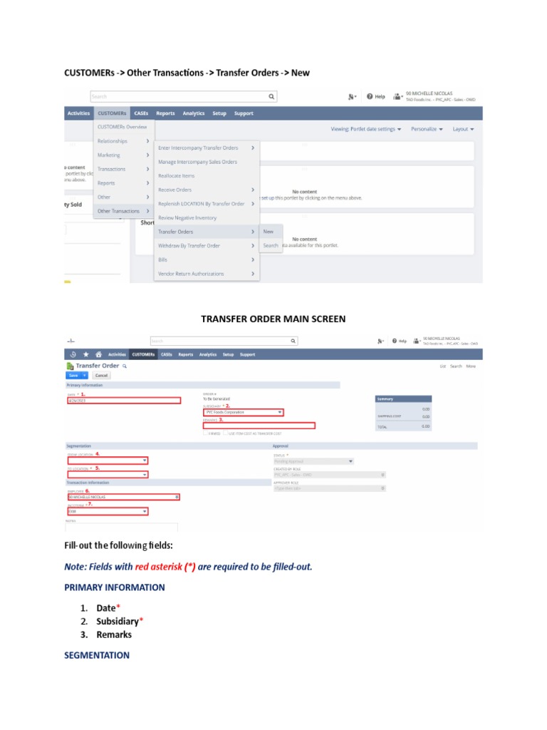 User Guide On How To Create Transfer Order in Netsuite | PDF