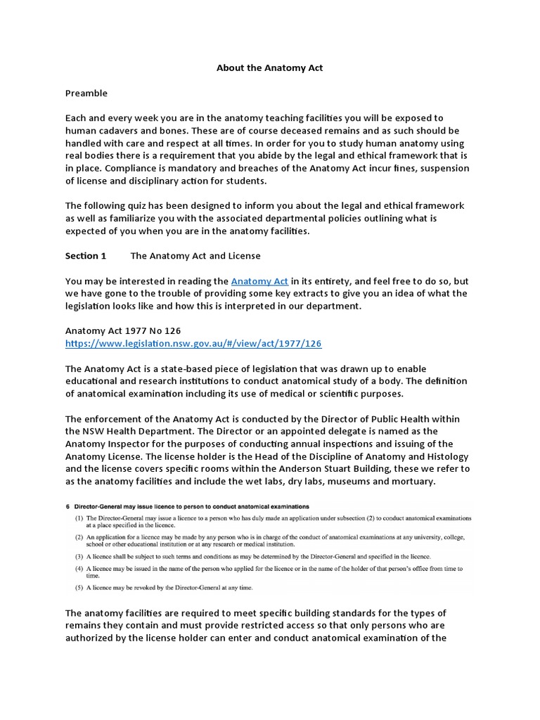 Anatomy Act Summary | PDF | Anatomy | Justice