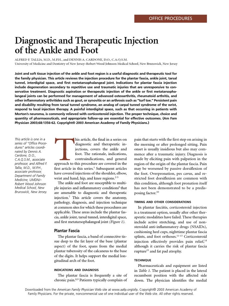 Diagnostic and Therapeutic Injection of The Ankle and Foot 1 | PDF ...