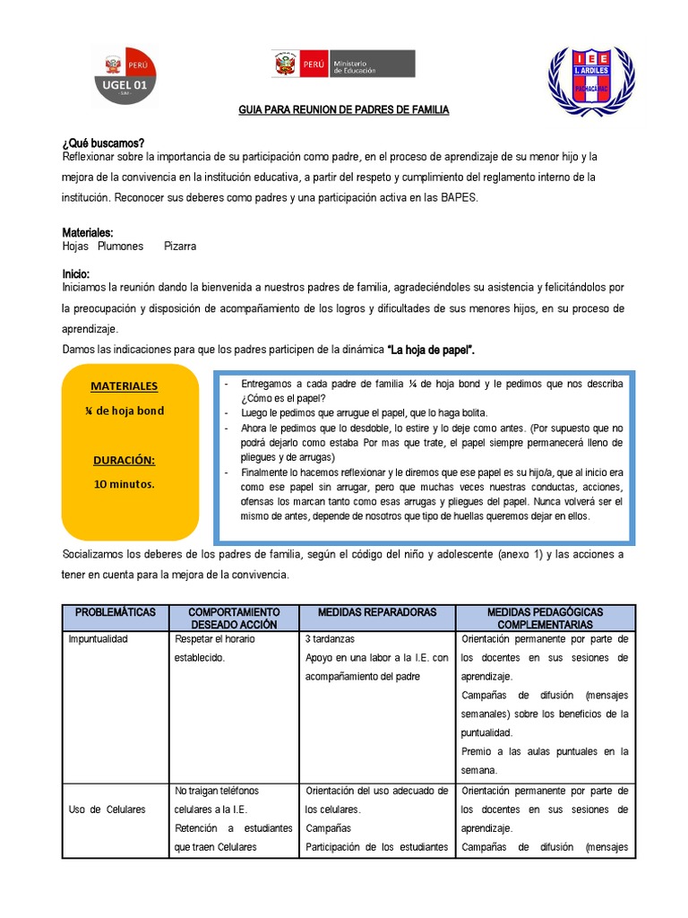 Guia para Reunion de Padres de Familia | PDF