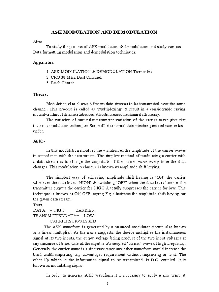 2 Ask, PSK, FSK | PDF | Modulation | Operational Amplifier