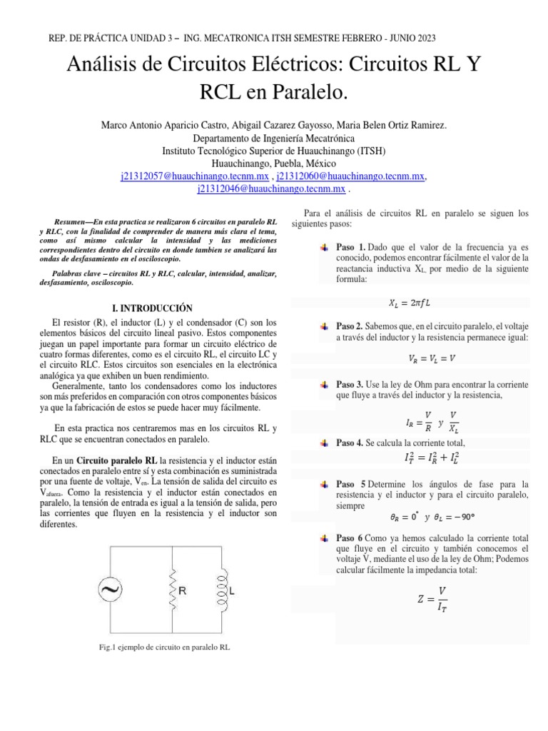 Practica de Circuitos RL Y RLC en Paralelo | PDF | Impedancia eléctrica ...