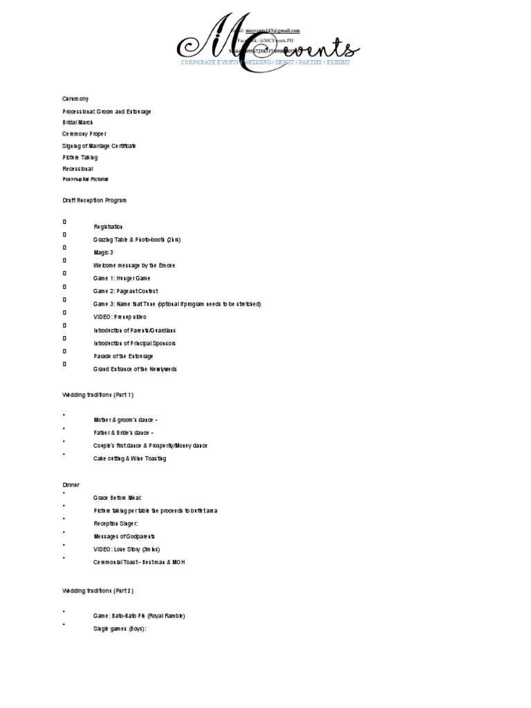 Wedding Reception Program | PDF | Wedding | Social Institutions