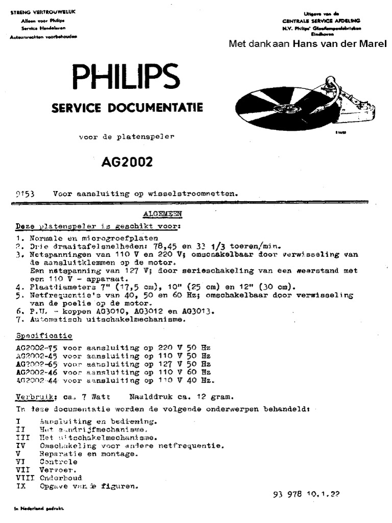 Philips Ag2002 Record Player SM | PDF