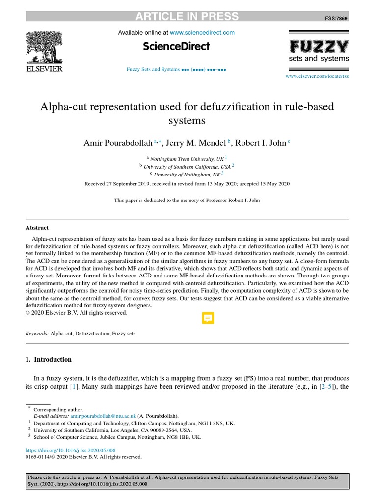 Alpha Cut Representation Used For Defuzzification in R - 2020 - Fuzzy Sets and S | PDF ...
